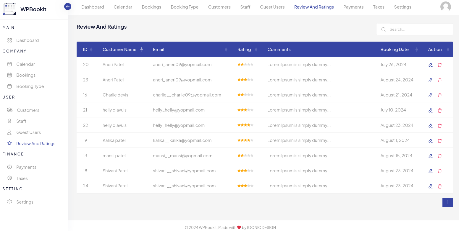 The “ Review And Ratings ” section in WPBookit allows you to view and ...